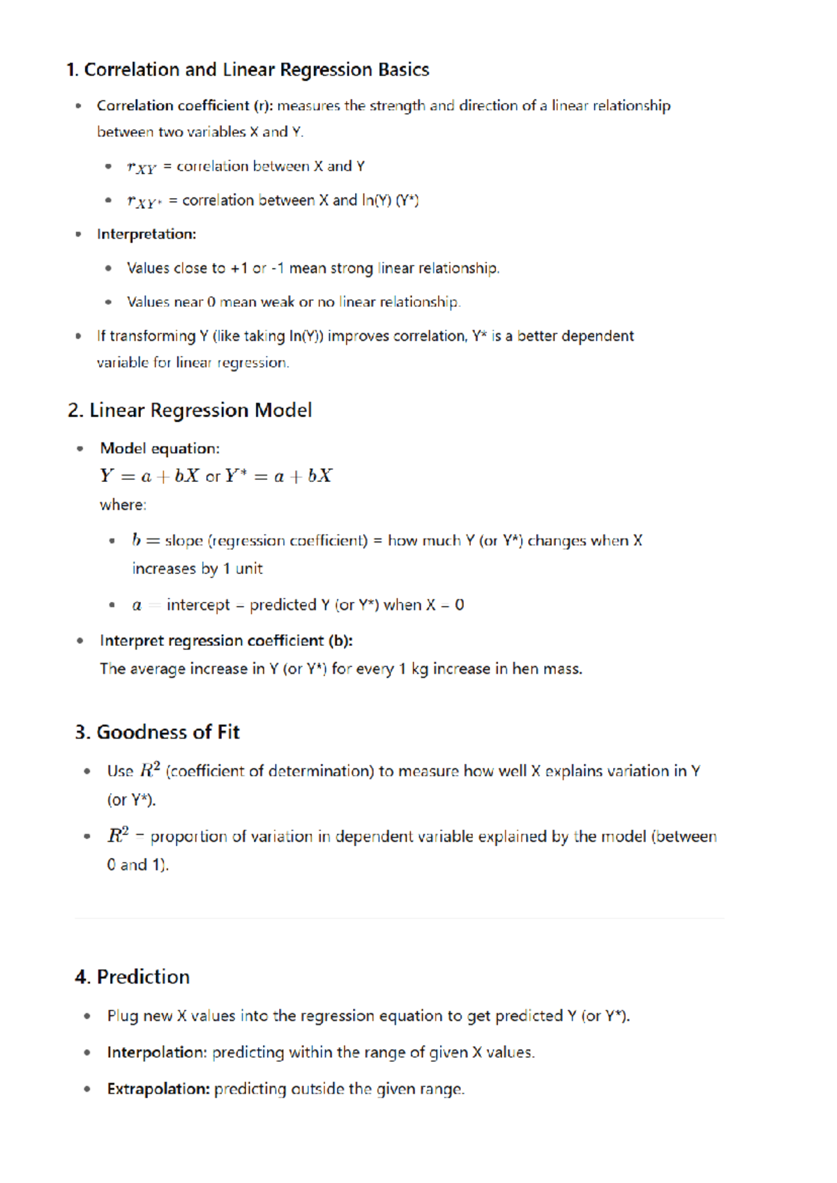Biometry A2 Notes: Correlation, Regression & Hypothesis Testing Summary ...