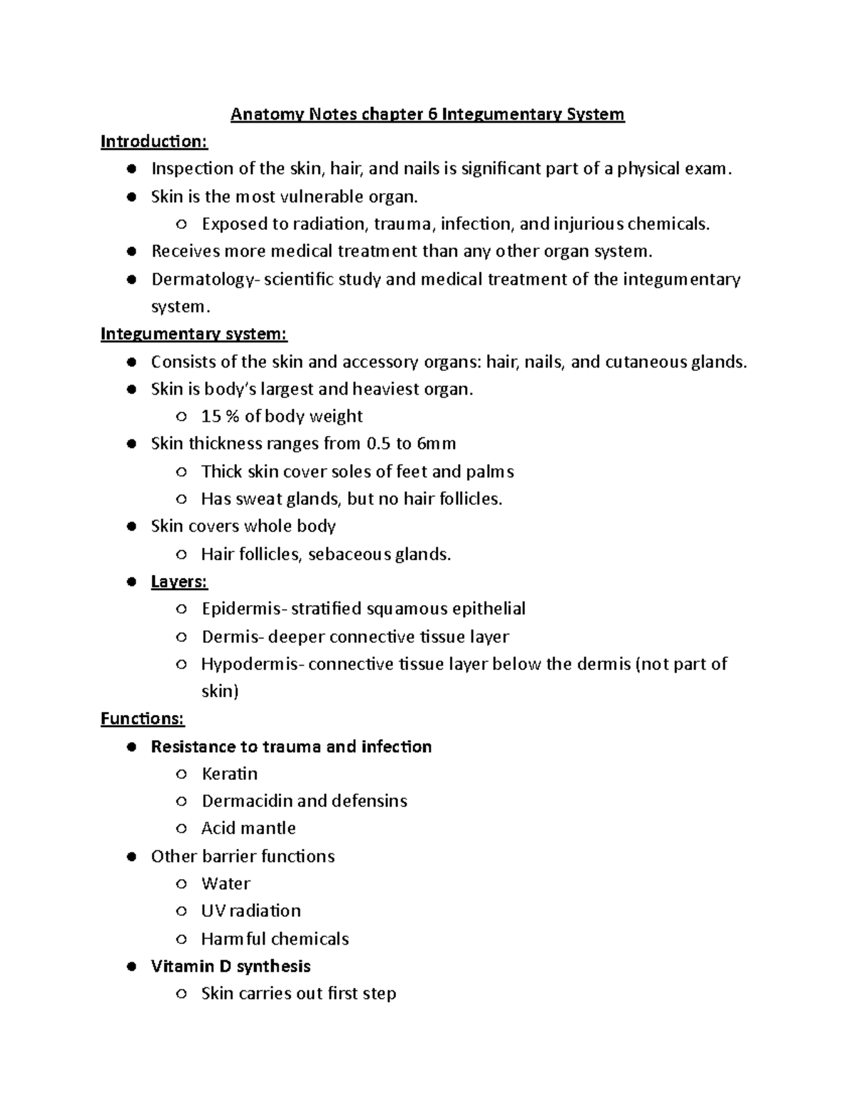 Anatomy Notes chapter 6 Integumentary System - Skin is the most ...