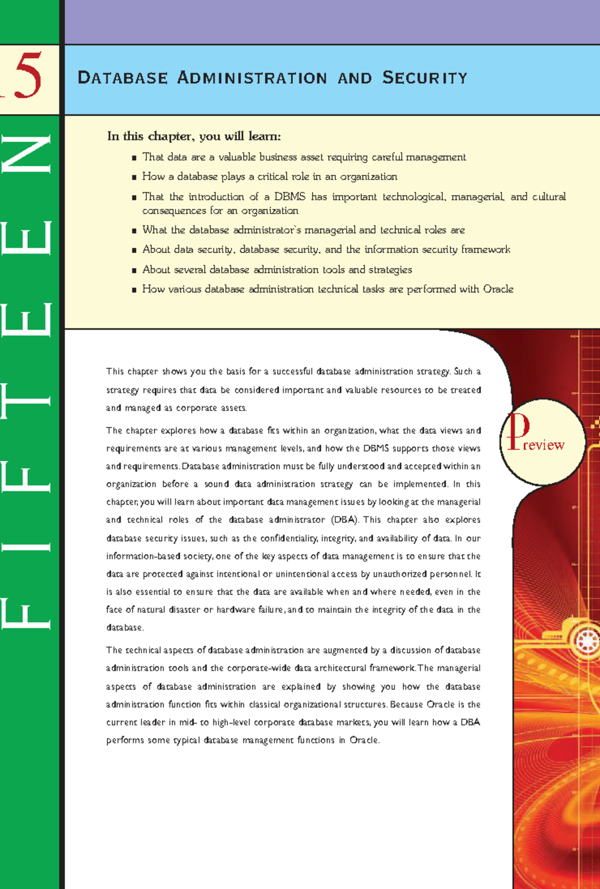 Chapter 15 Database Administration and Security - F I F T E E N 15 ...