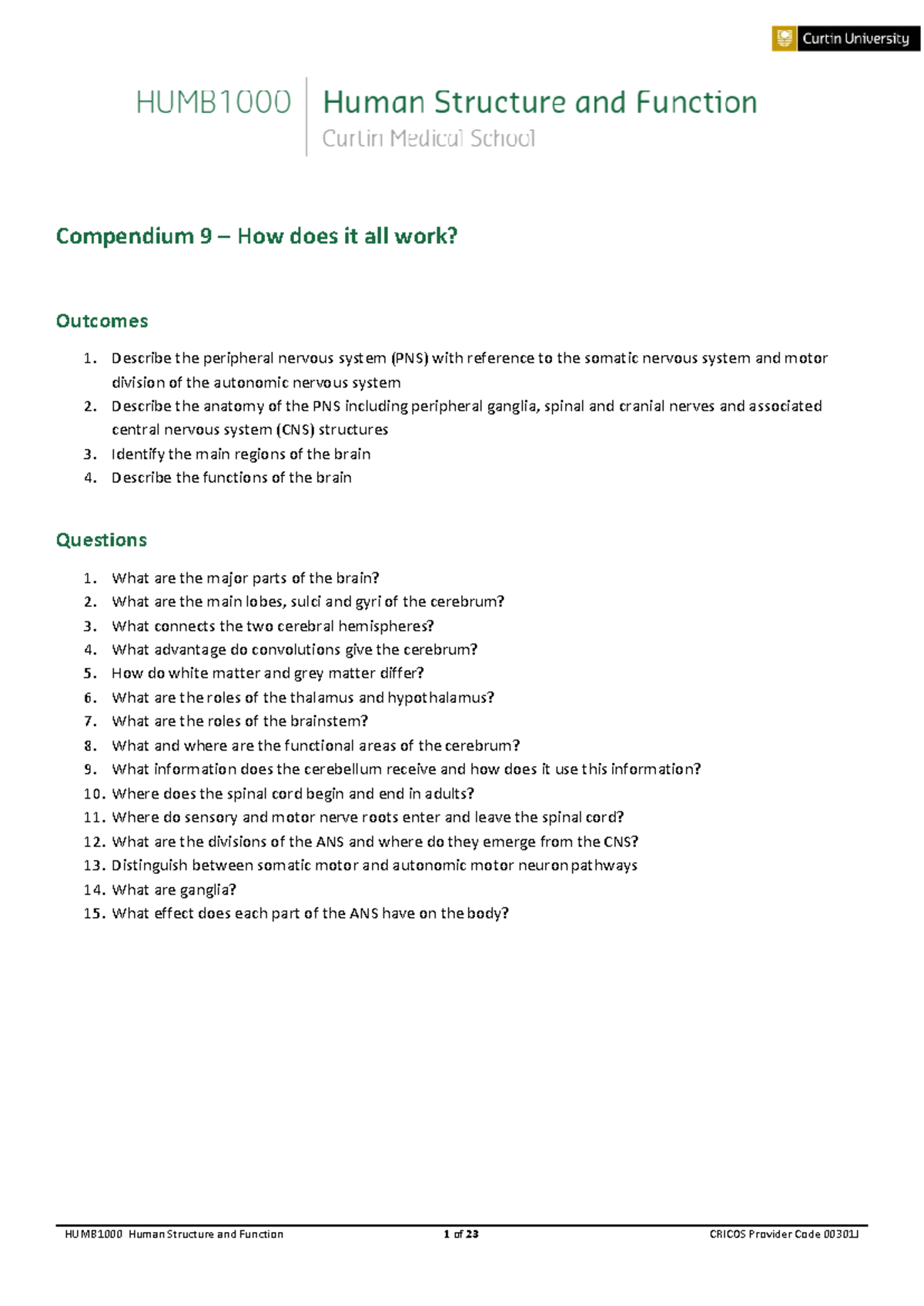Human Structure and Function: Compendium 9 Study Notes for Exam - Studocu