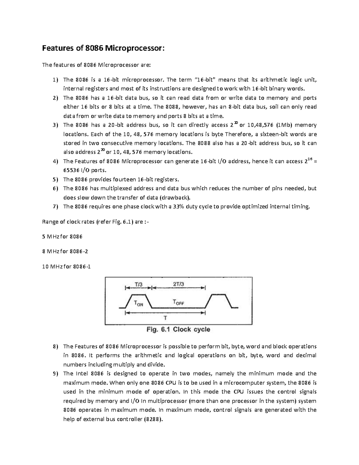Intel 8086 - COA Case Study: Features and Architecture Analysis - Studocu