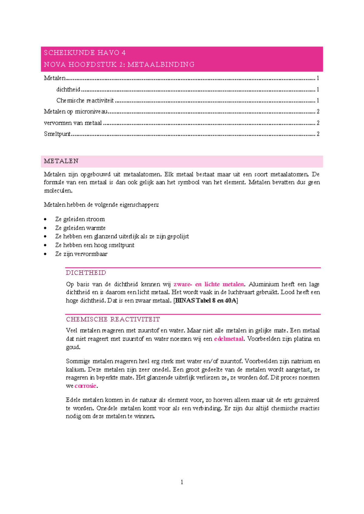 NOVA HAVO 4 - Les 2: Metaalbinding en Eigenschappen van Metalen ...