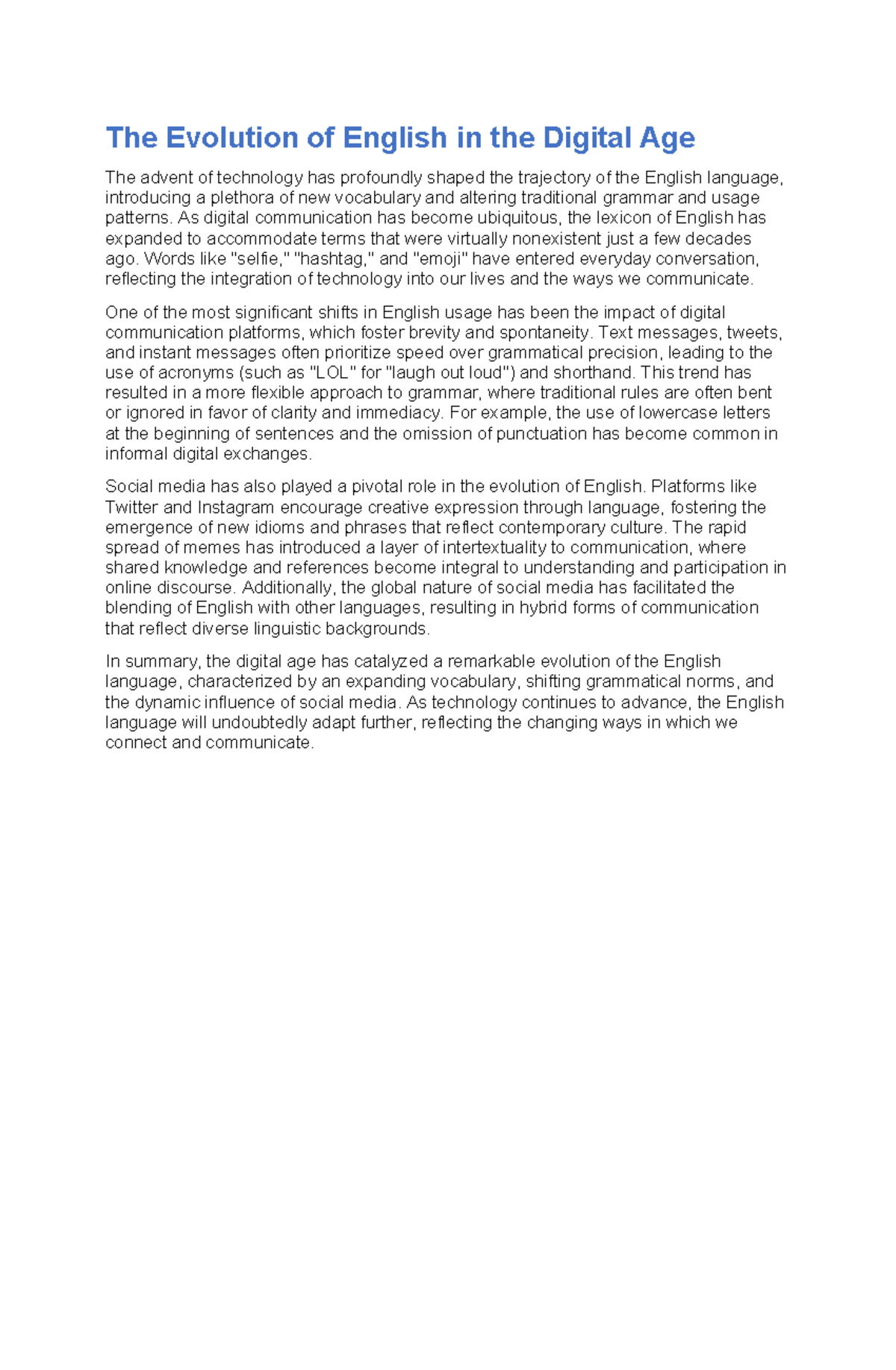 The Evolution of English in the Digital Age - As digital communication ...