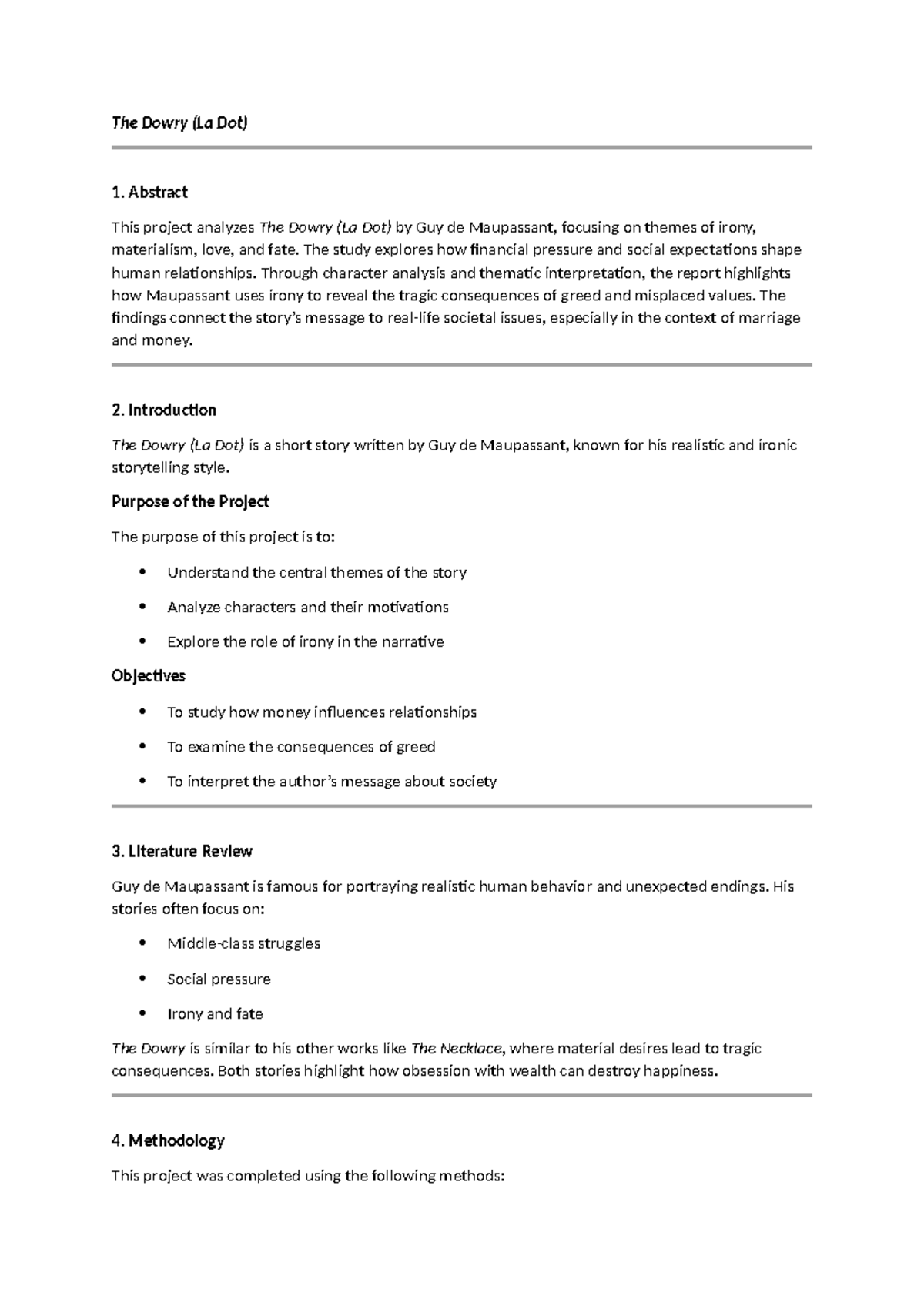 The Dowry (La Dot) Analysis: Themes of Irony & Materialism - Studocu