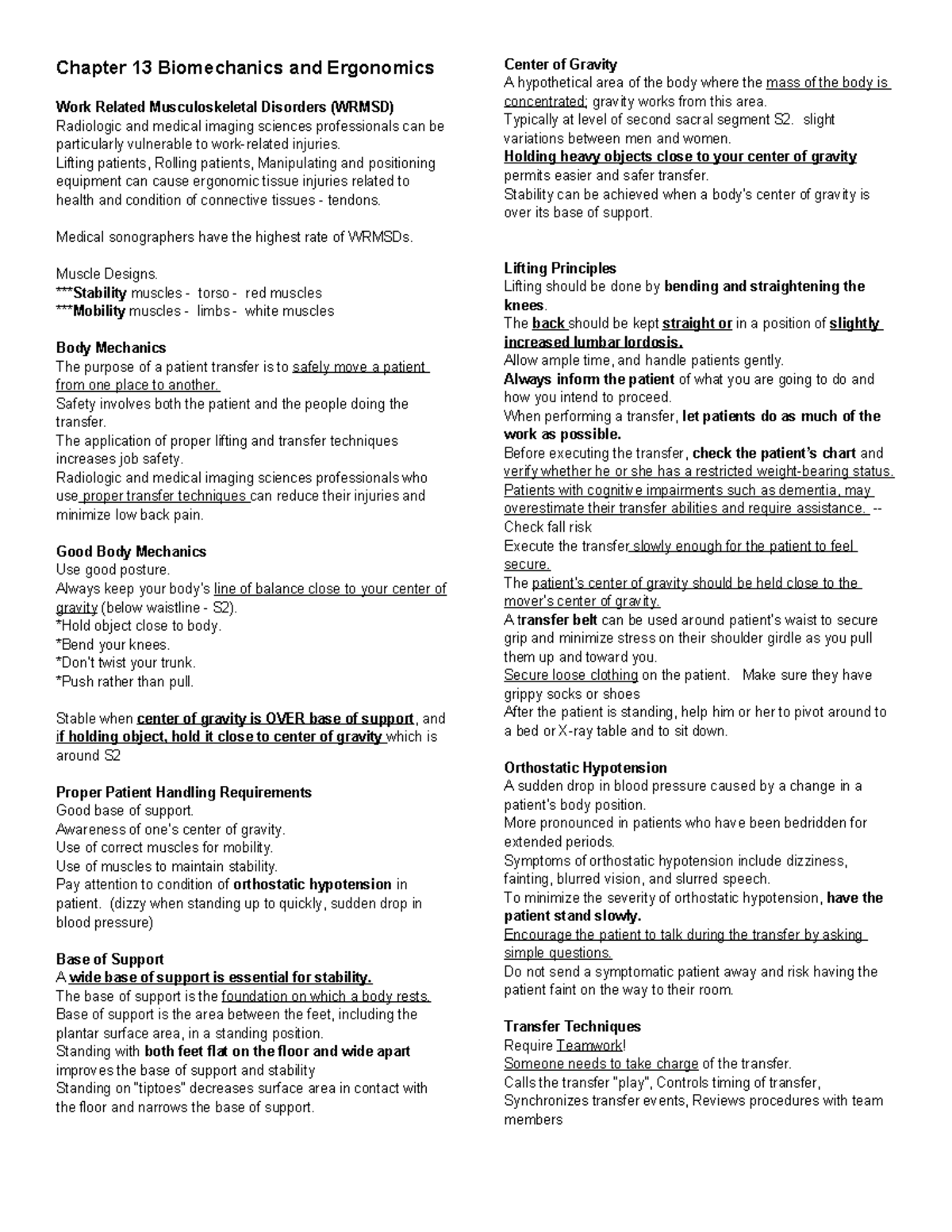 Chapter 13-18: Biomechanics, Vital Signs, Infection Control in ...