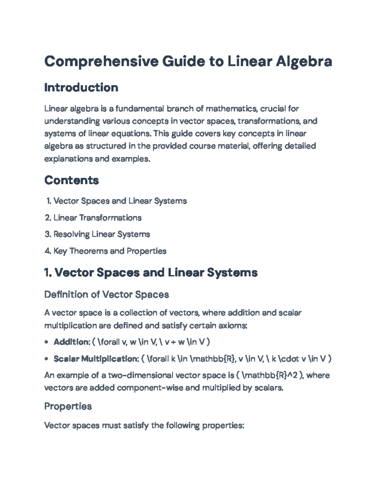 Linear Algebra: A Comprehensive Guide for MA101 Students ...
