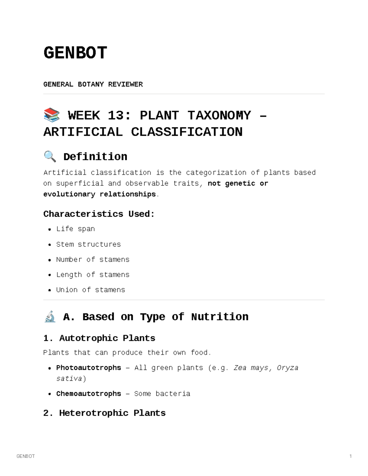 GENBOT 1-16 FINAL REVIEWER: PLANT TAXONOMY & DIVERSITY STUDY GUIDE ...
