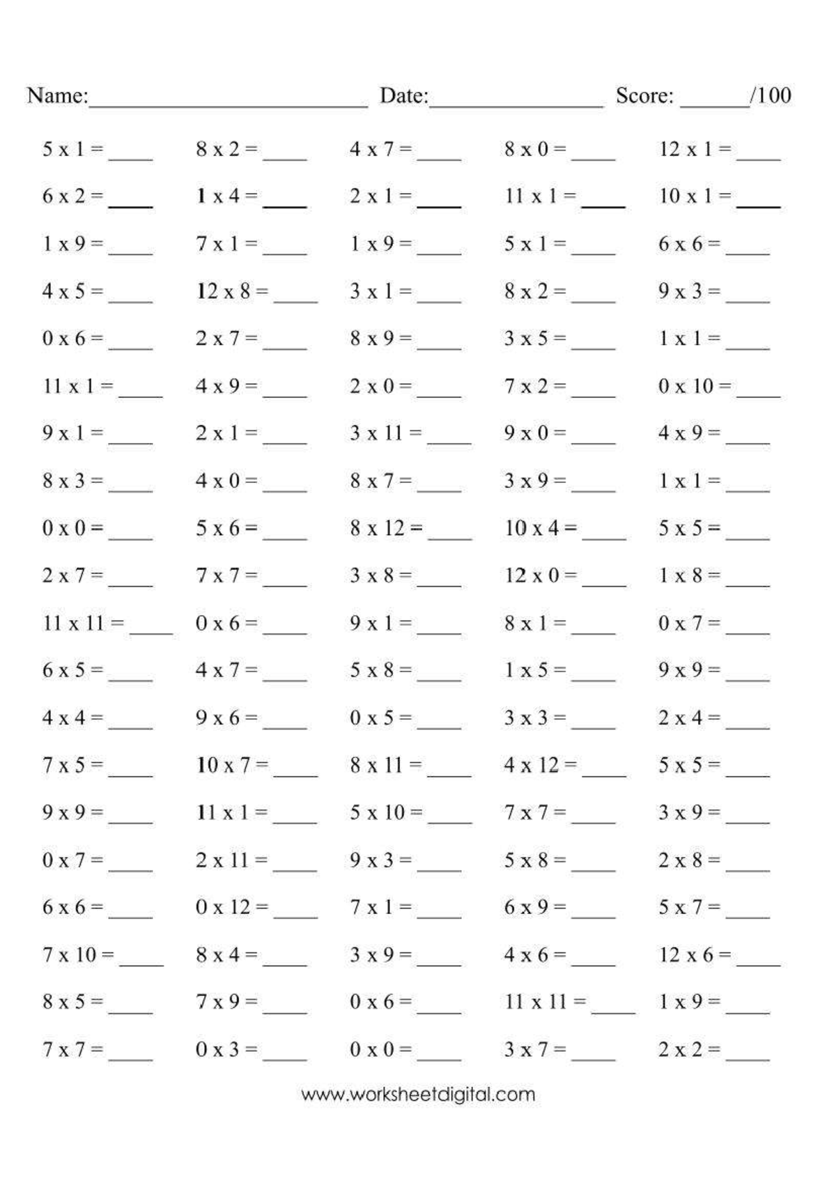 MATH 101: Multiplication Drill - 100 Questions Practice - Studocu