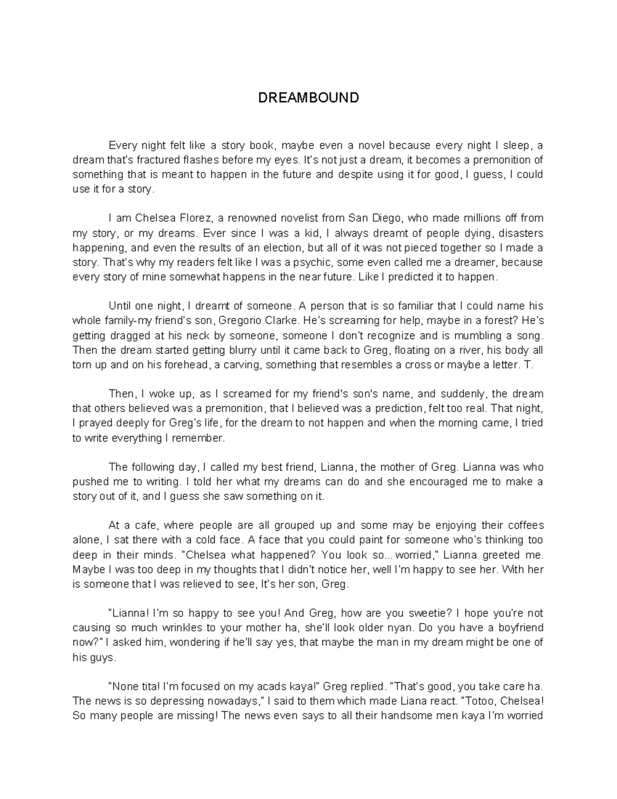 DREAMBOUND: A Short Story of Premonitions and Fate - Studocu