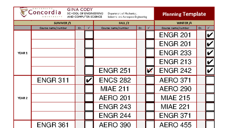 Course Sequence Planning Template for ENGR & AERO Programs - Studocu
