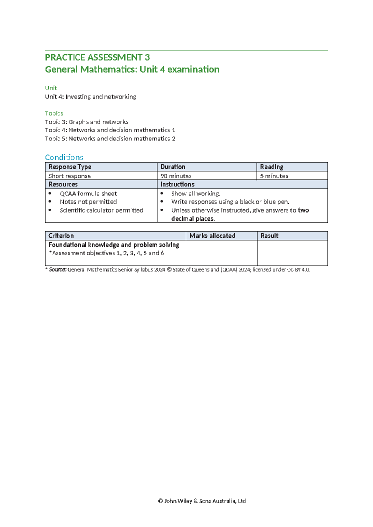 General Mathematics: Unit 4 Practice Exam Topics 3-5 - Studocu