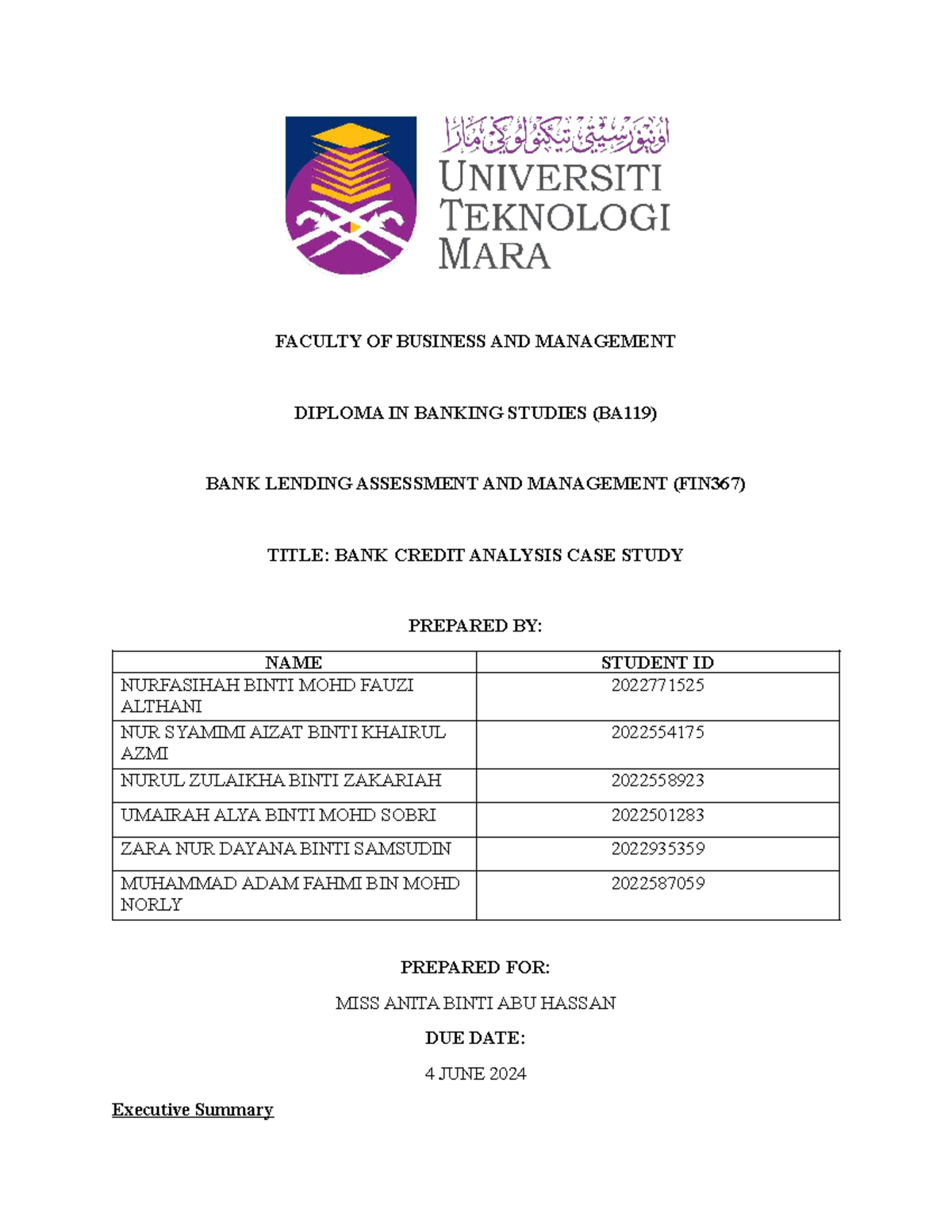 Bank Credit Analysis Case Study: Green Plantation Sdn Bhd (FIN367 ...