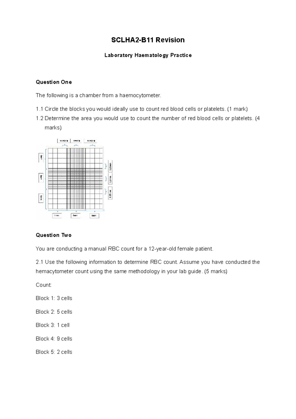 SCLHA 2 Final Exam Revision: Haematology Calculations Guide - Studocu