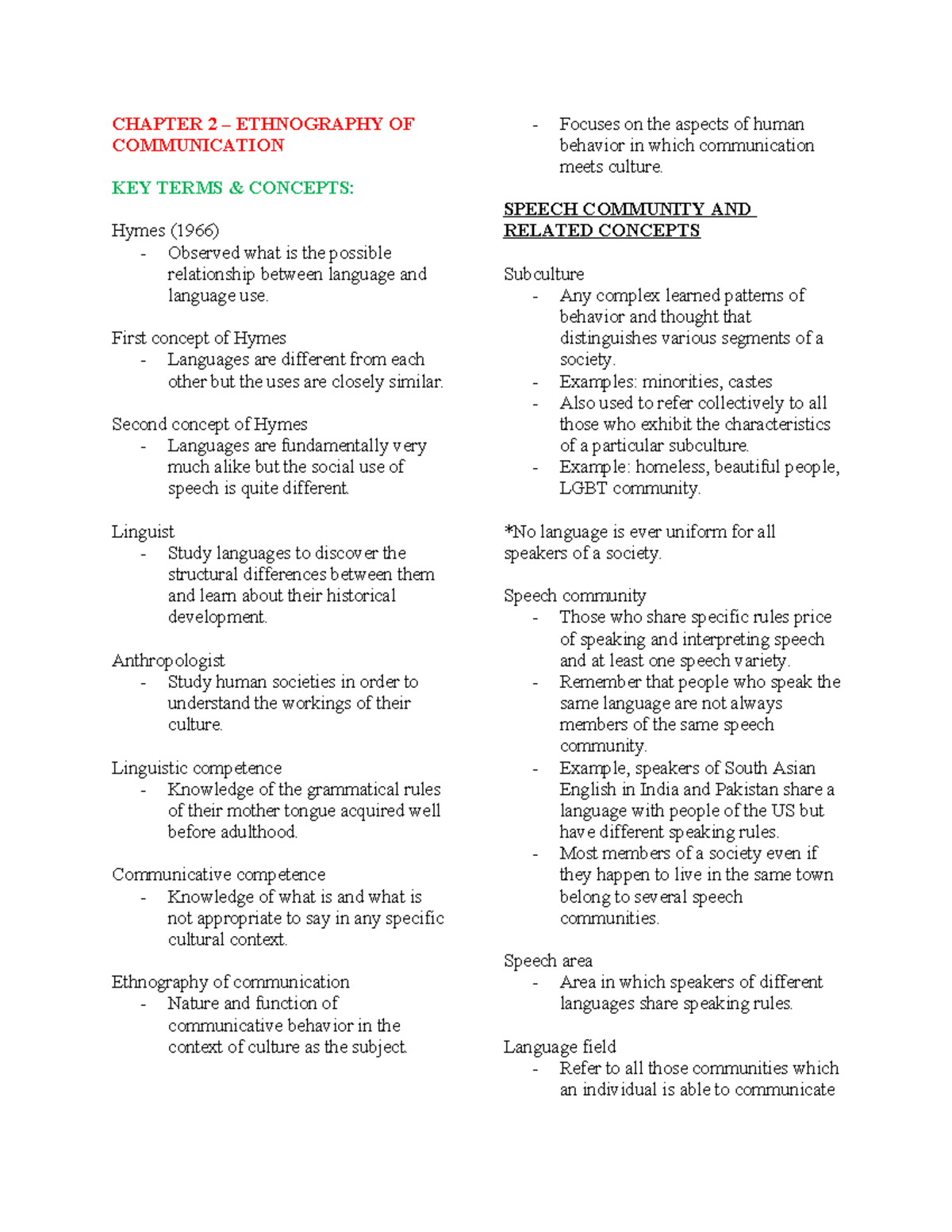Chapter 2 LCS Reviewer - CHAPTER 2 – ETHNOGRAPHY OF COMMUNICATION KEY ...