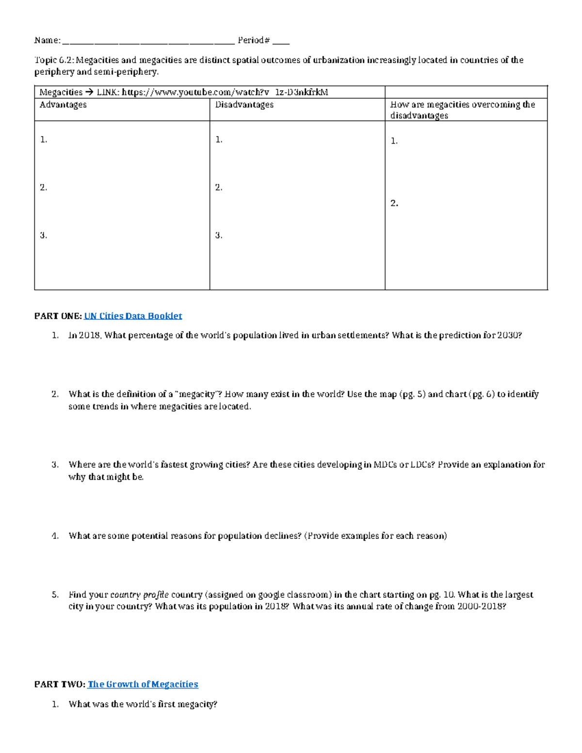 Urbanization and Megacities: Growth Dynamics and Challenges - Topic 6 ...