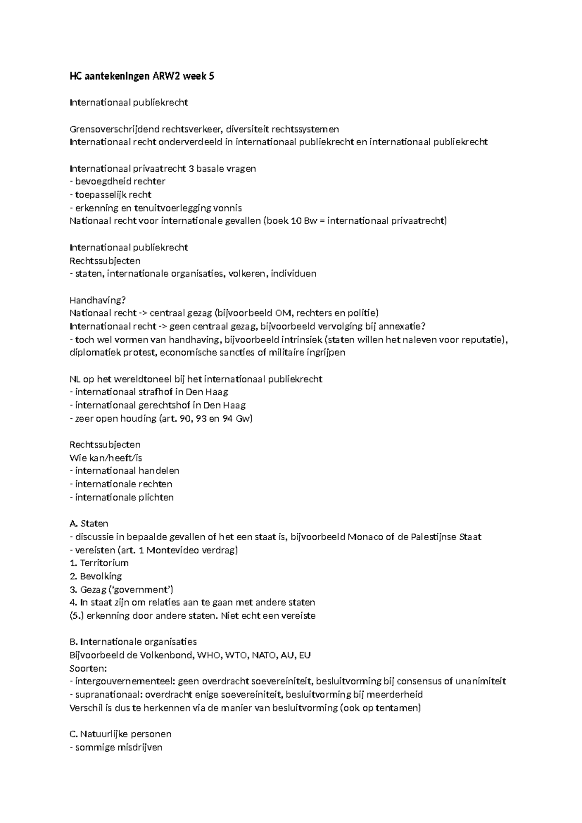 HC ARW2 Week 5: Internationaal Publiekrecht en Rechtsverkeer - Studeersnel