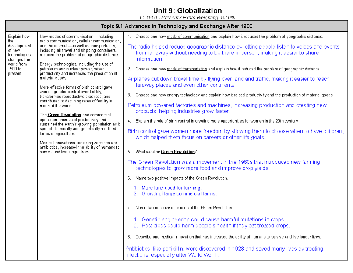 AP World History Unit 9 Study Guide: Globalization 1900-Present - Studocu