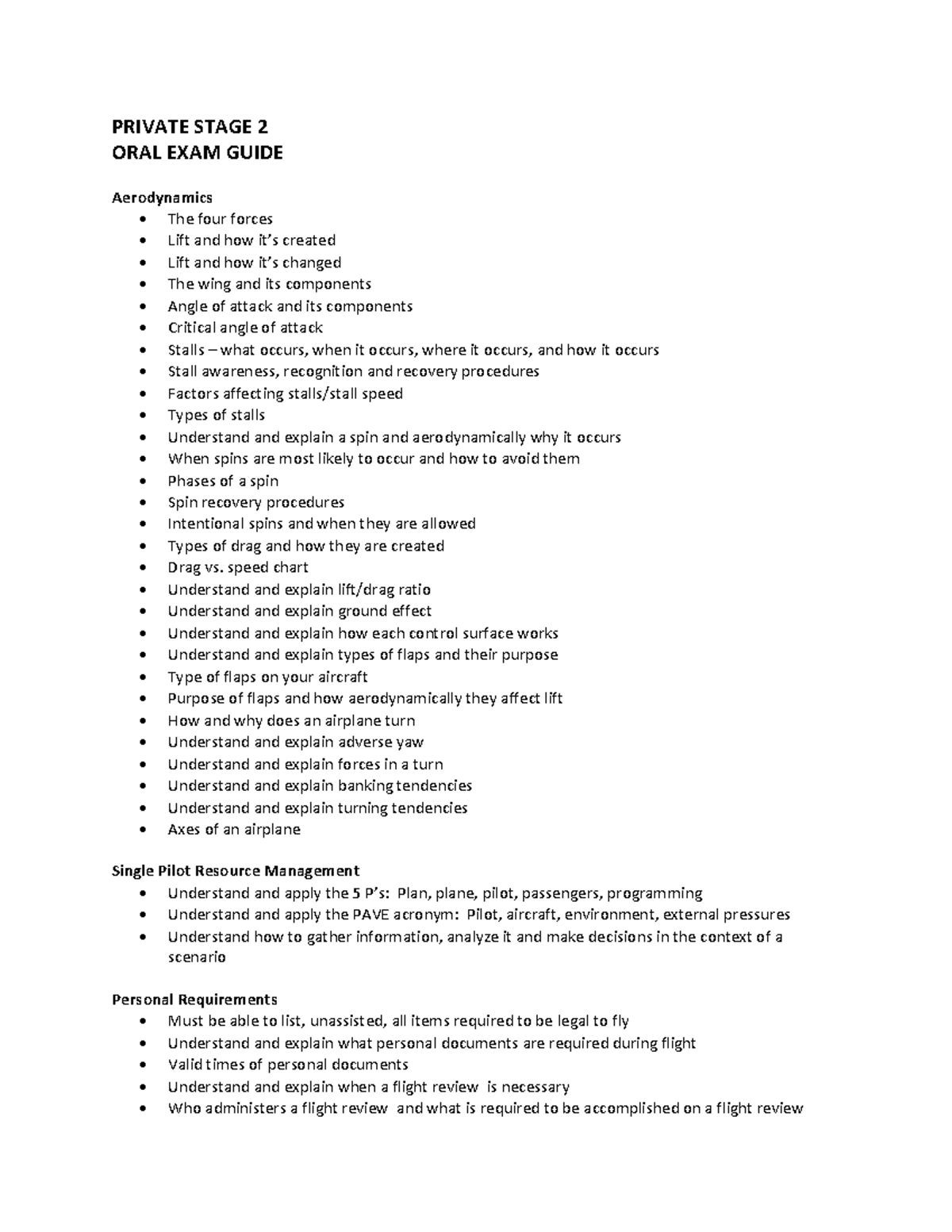 Private Stage 2 Oral Exam Guide: Aerodynamics & Flight Safety - Studocu