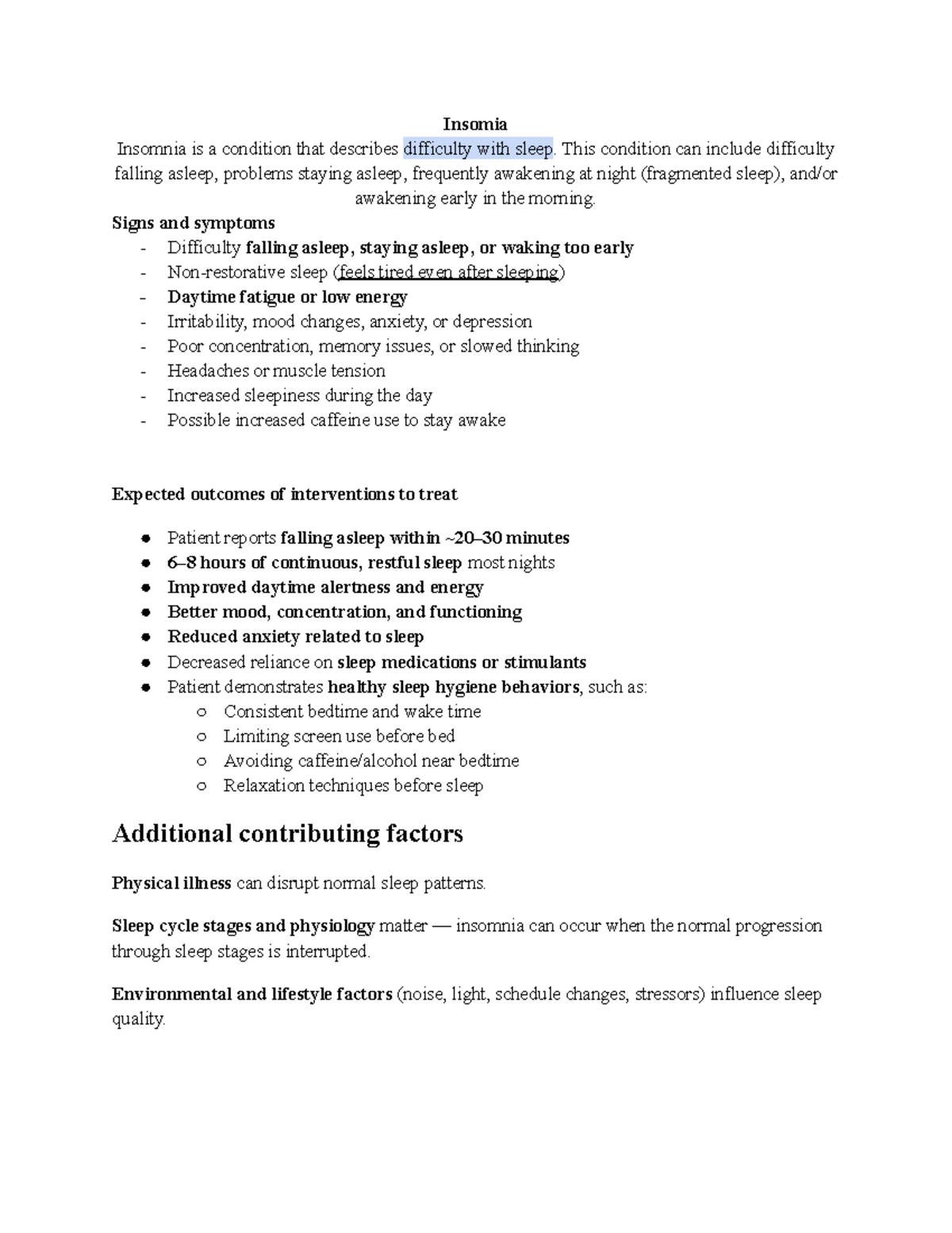 Insomnia - Lecture Notes for Exam 1 (PSY 101) - Studocu