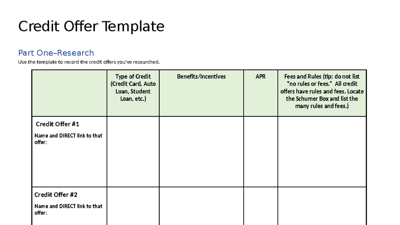 Credit Offer Template: Researching Credit Options for 2023 - Studocu