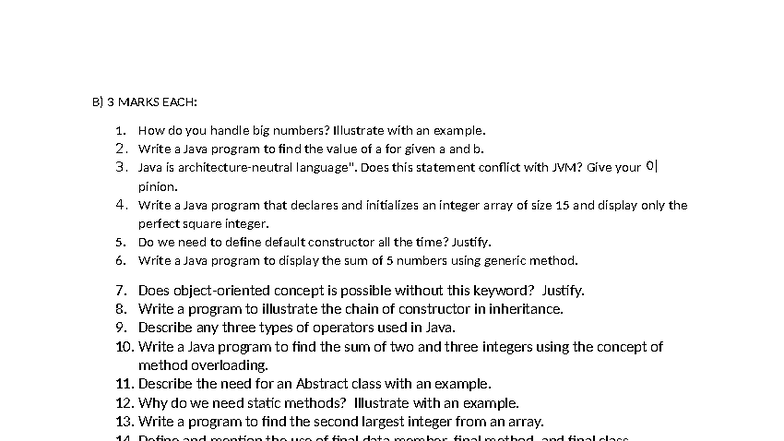 OOP WITH JAVA: Comprehensive Java Programming Questions & Exercises ...