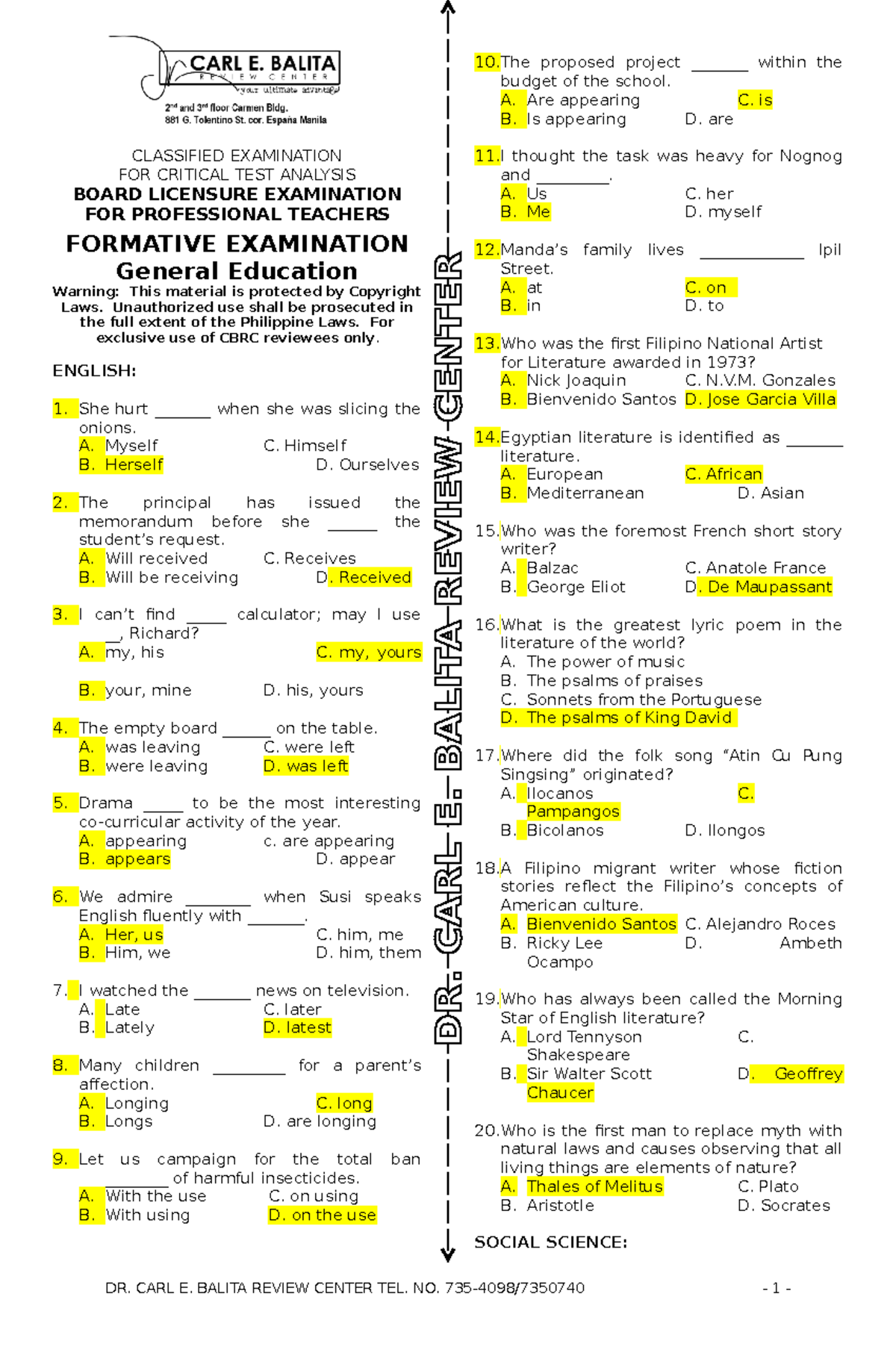 Formative Gen Ed Examination Questions - March 2016 Key 2 - Studocu