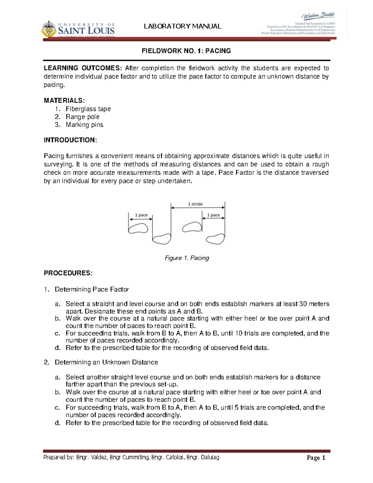 Surveying Lecture: Fieldwork 1 - Measuring Distance by Pacing - Studocu