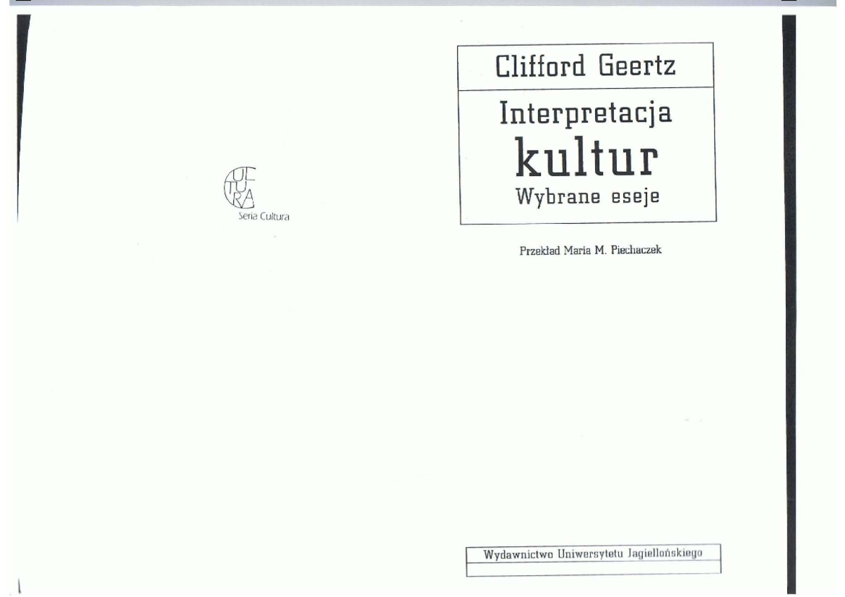 Clifford Geertz - Opis gęsty: W poszukiwaniu interpretatywnej teorii ...