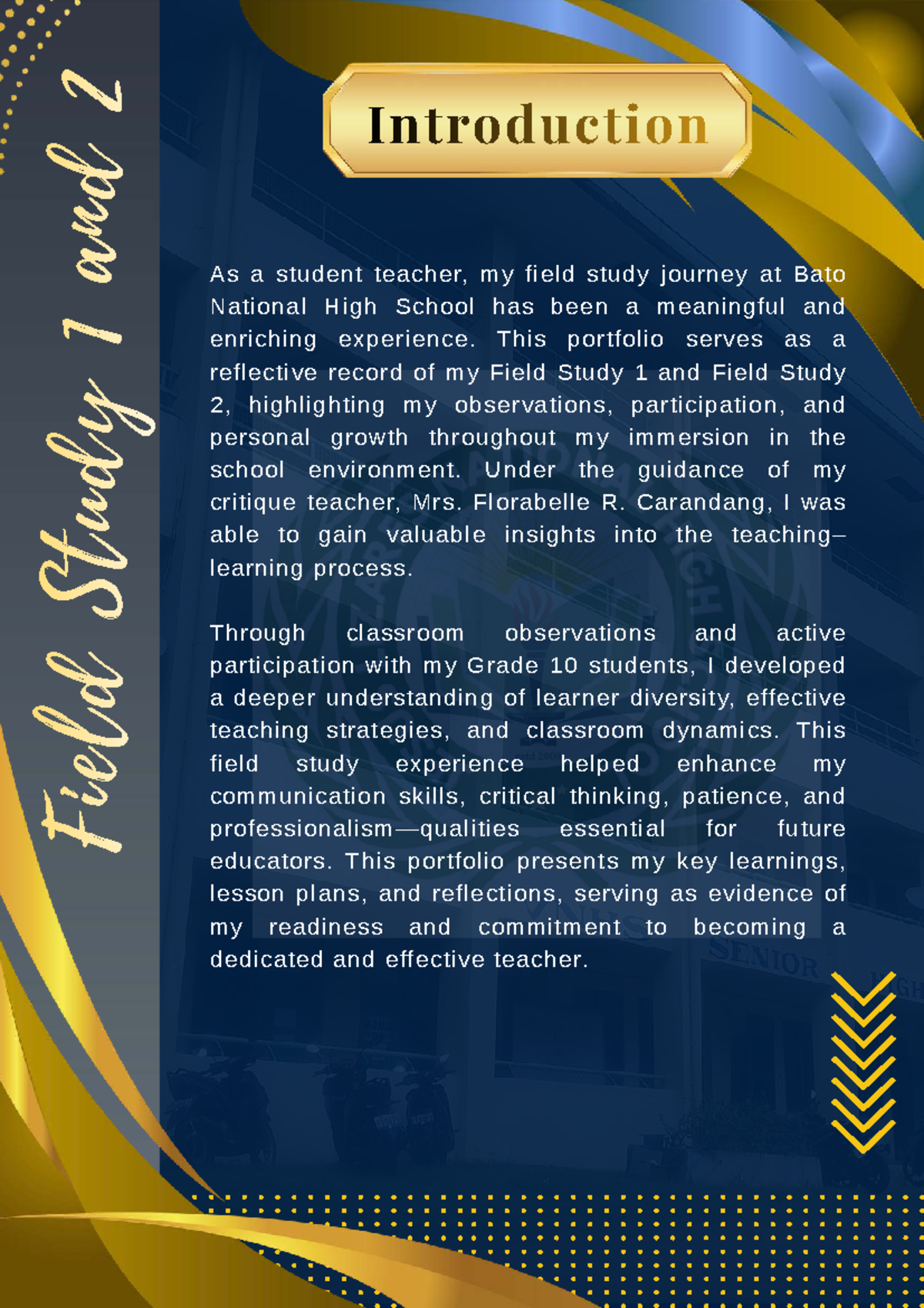 Field Study 1 & 2 Portfolio: Reflections & Insights - Studocu