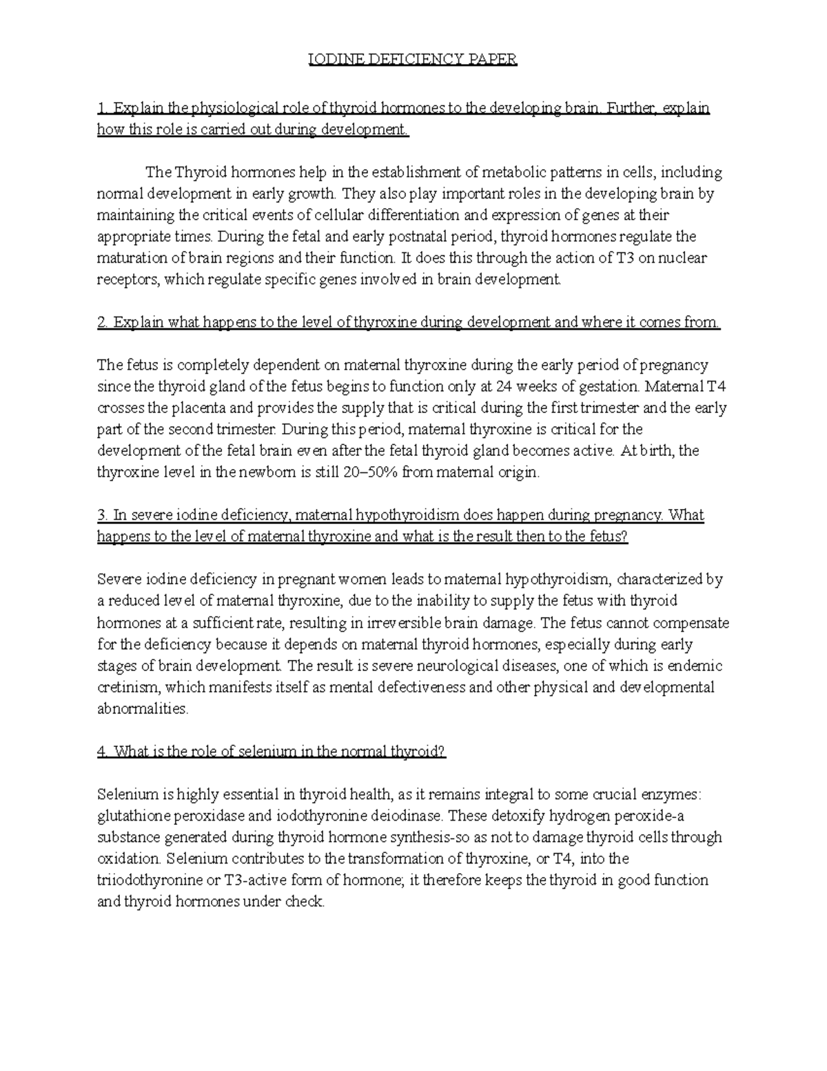 Iodine deficiency paper - IODINE DEFICIENCY PAPER Explain the ...