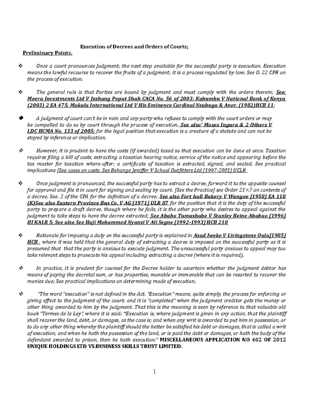 Execution of Decrees: Key Points on Court Orders and Compliance (2018 ...