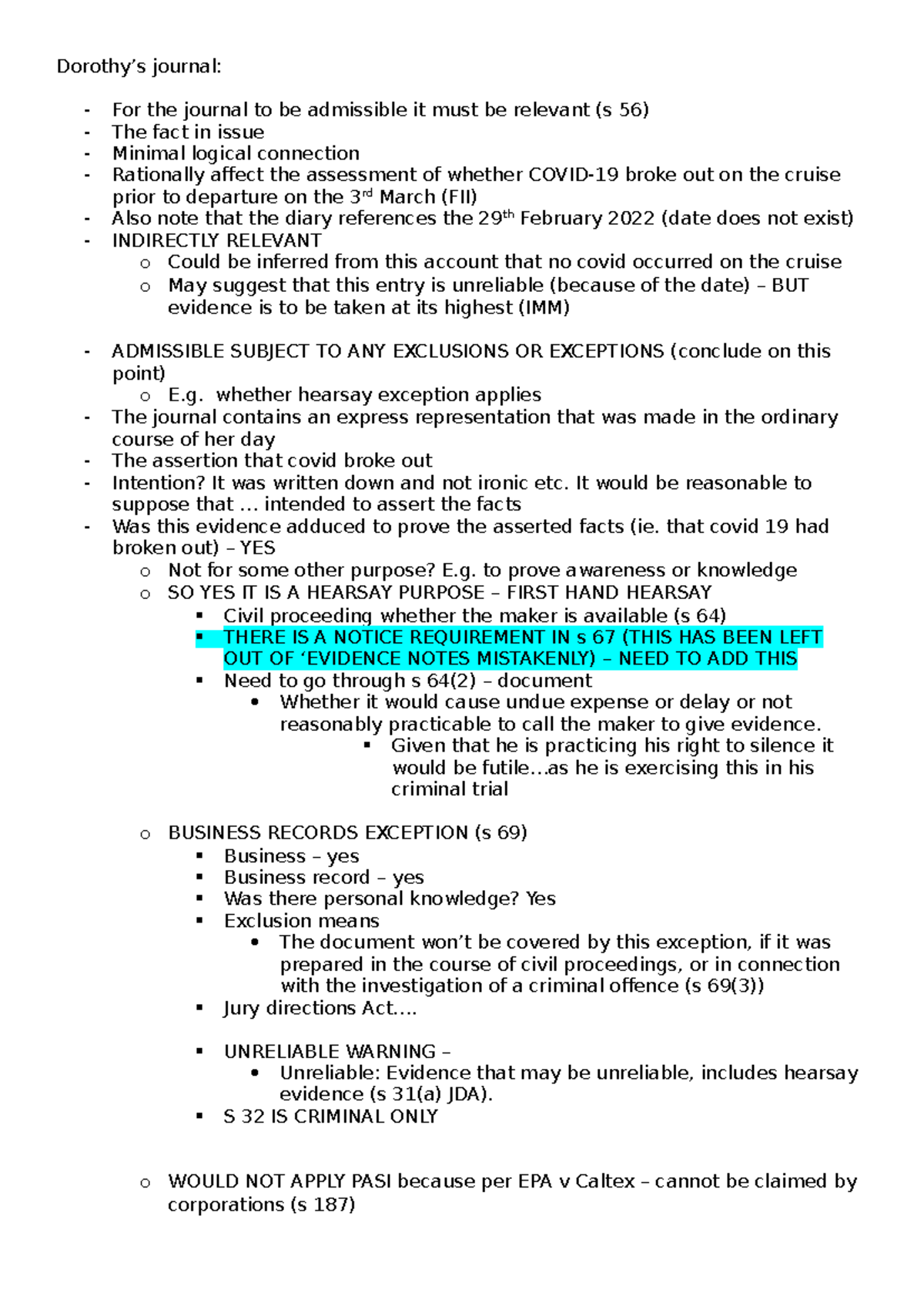 Evidence Exam Written Answers: Admissibility & Hearsay Analysis (LAW ...