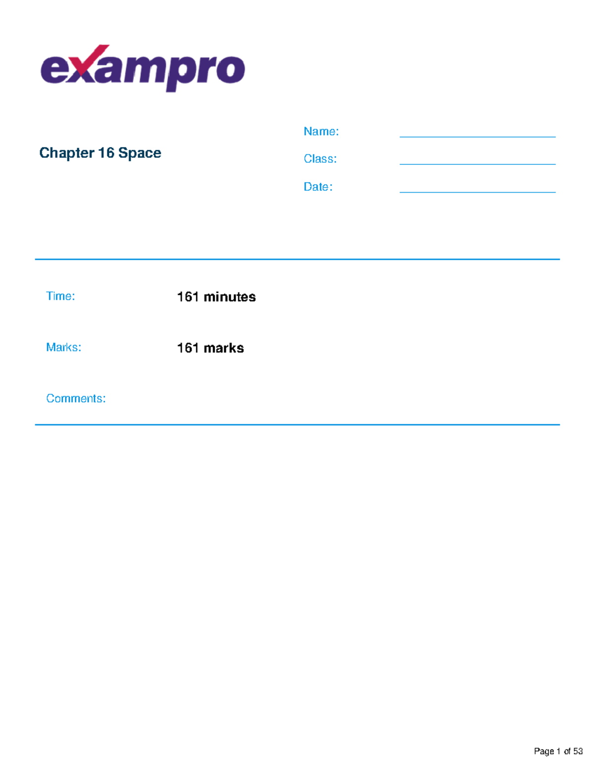 Chapter 16 Space: Exam Pack & Mark Scheme Analysis - Studocu
