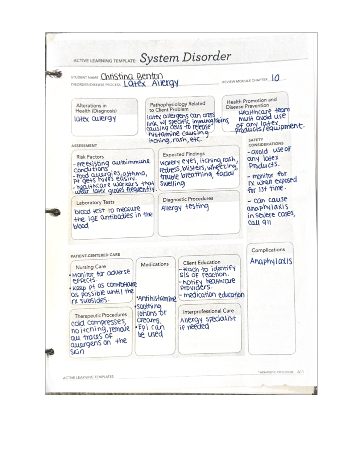 ATI System Disorder Active Learning Template: Latex Allergy Analysis ...