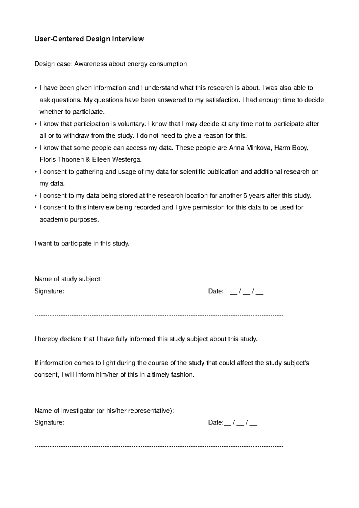 User-Centered Design Interview Consent Form (EN) - Studeersnel