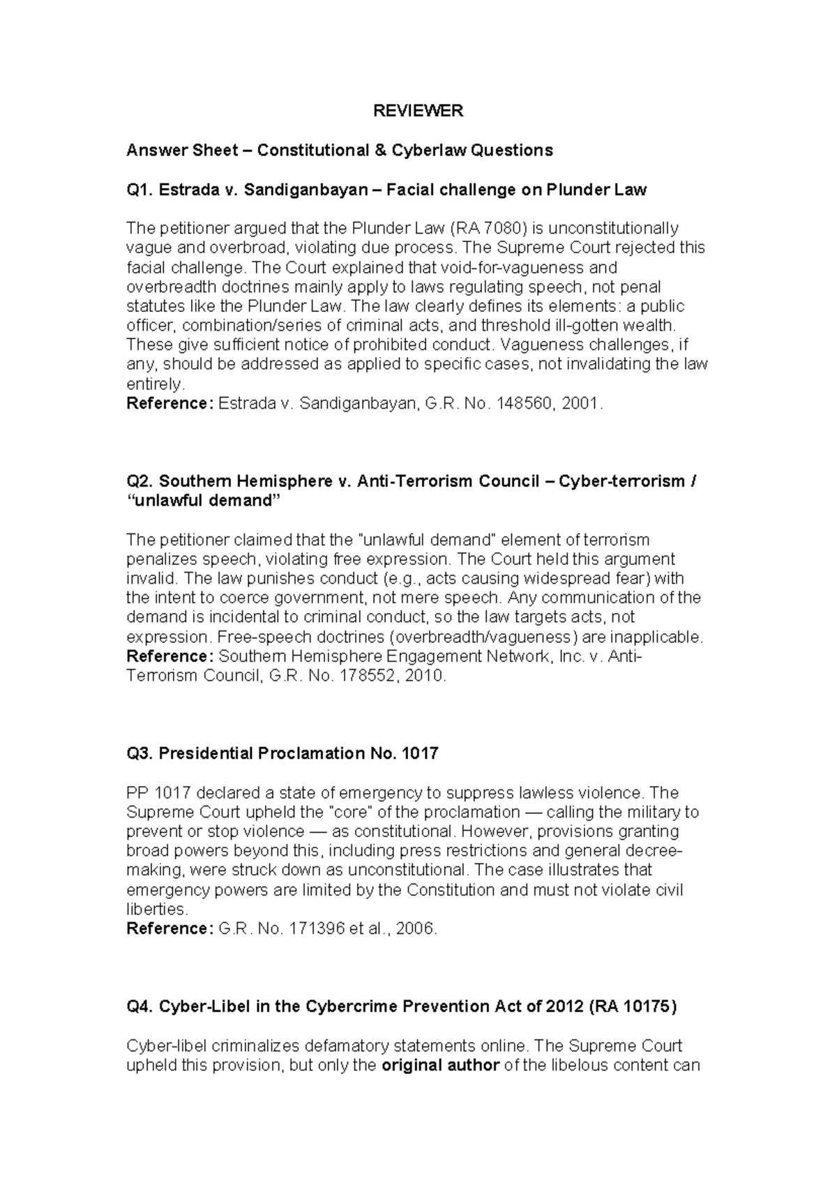 LAW Reviewer: Constitutional Cyberlaw Cases and Doctrines Analysis ...