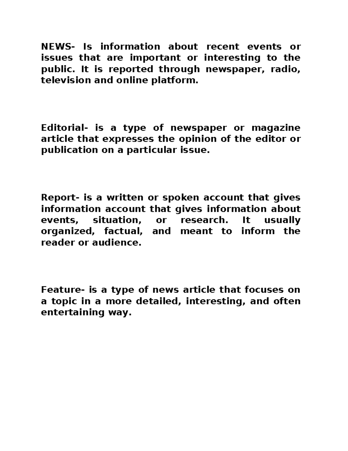 NEWS - teaching material - NEWS- Is information about recent events or ...