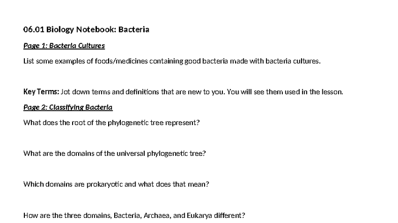 06.01 Biology Lecture Notes: Understanding Bacteria Cultures and ...