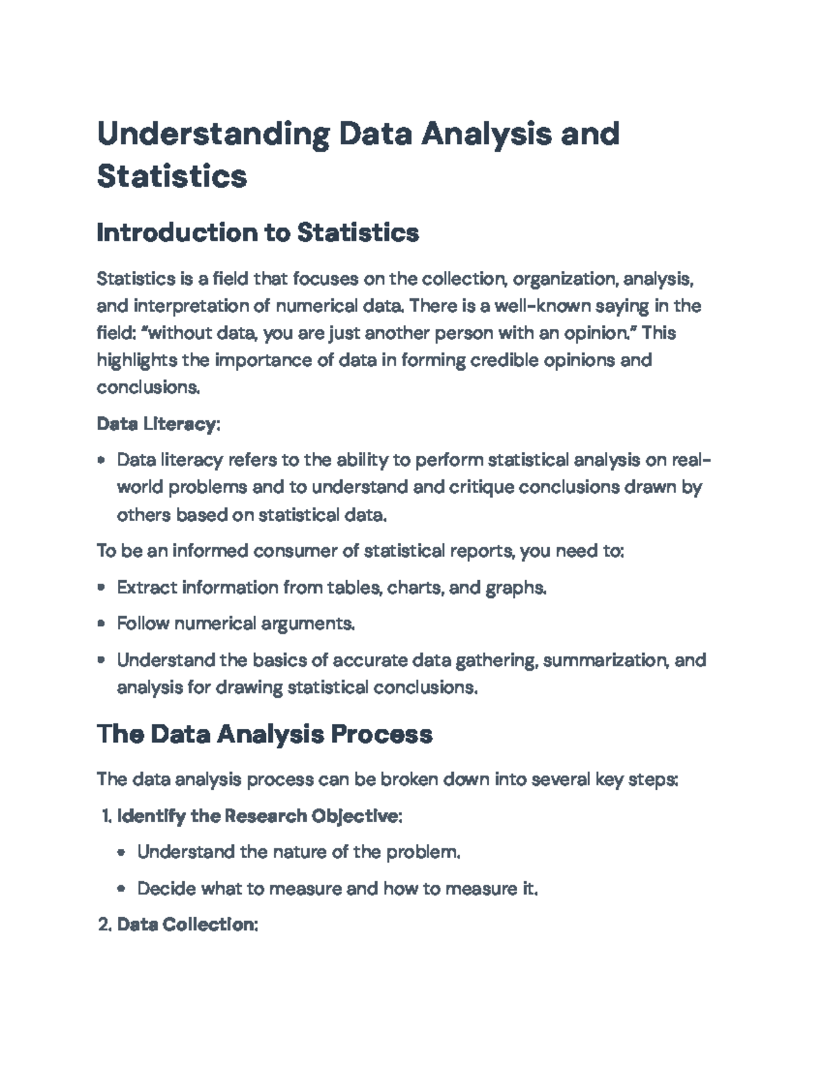 Understanding Data Analysis and Statistics - Key Concepts and Processes ...