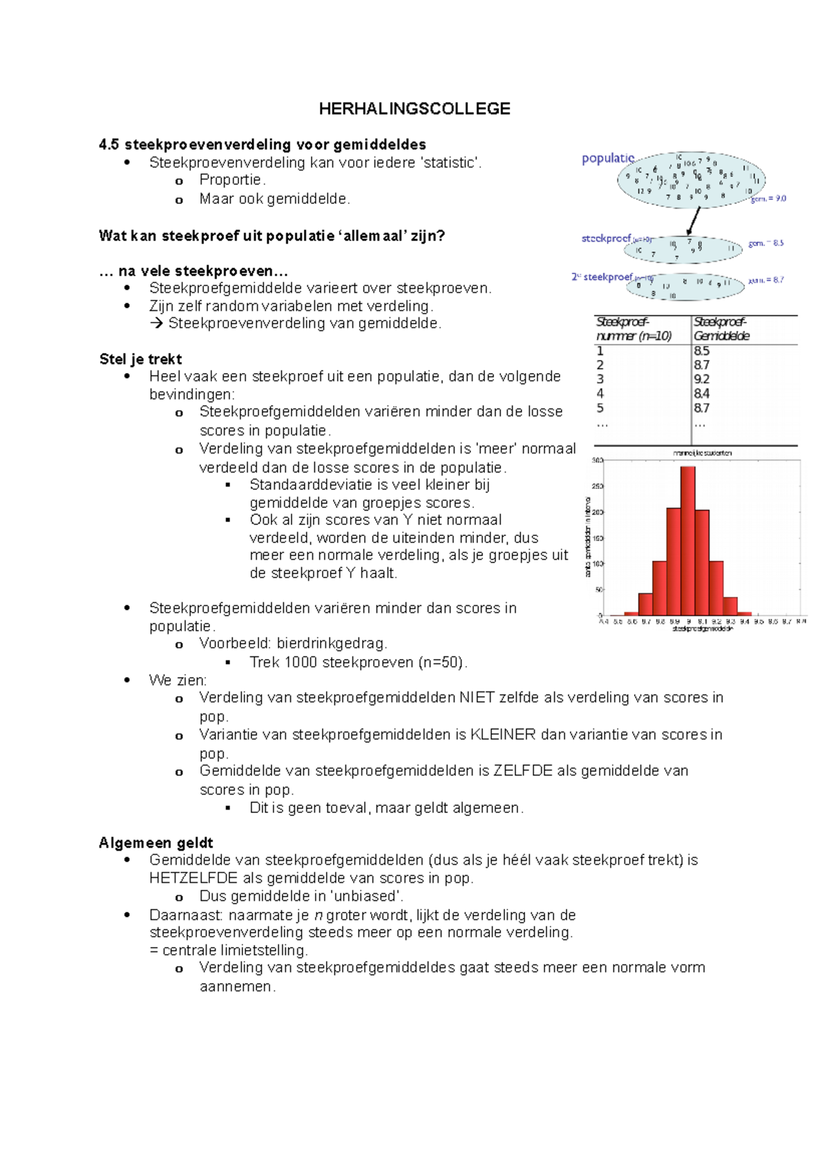 Herhalingscollege: Steekproevenverdeling en Gemiddelden - Studeersnel