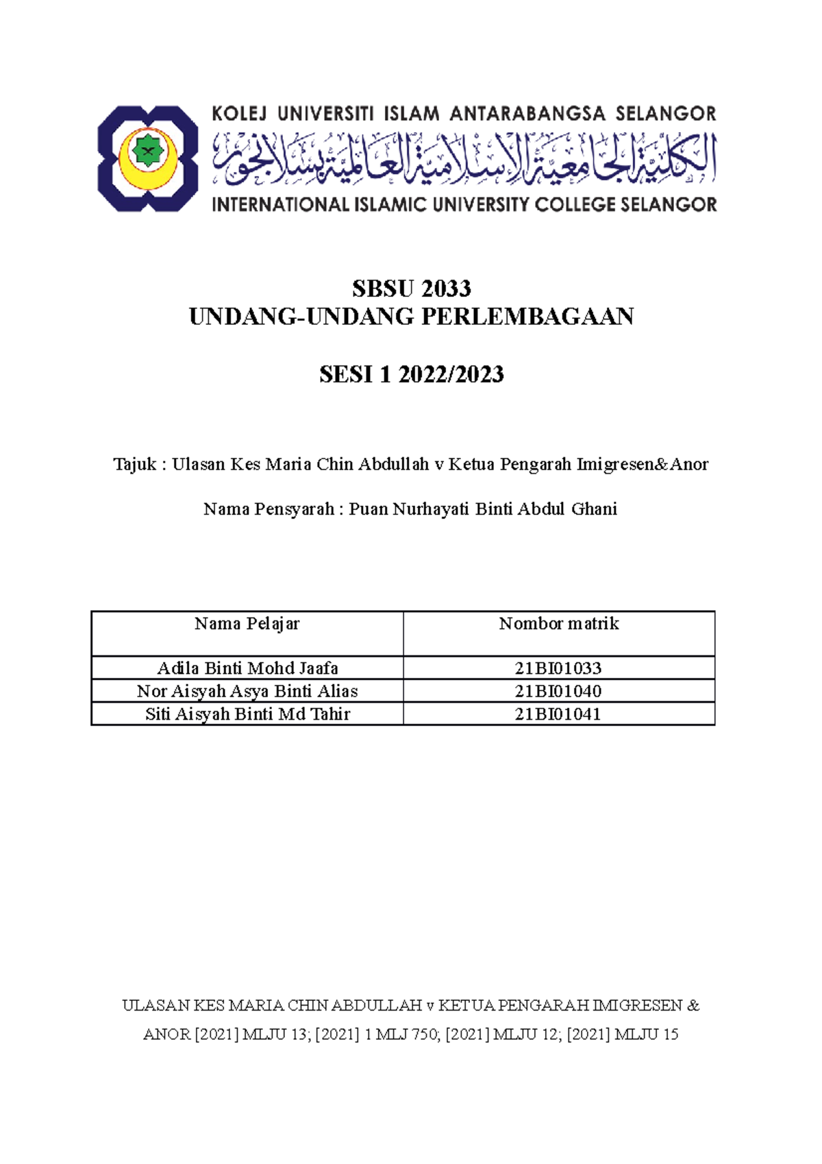 Ulasan KES SBSU 2033: Kebebasan Diri dalam Kes Maria Chin Abdullah ...