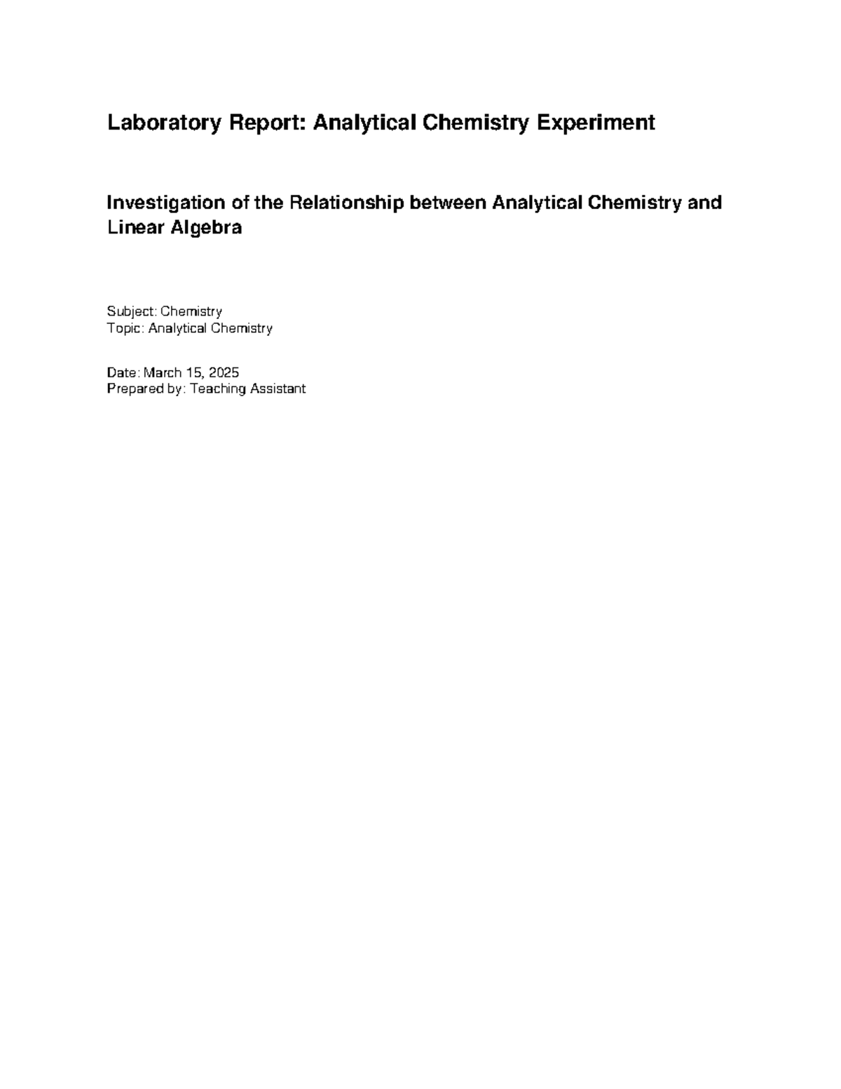 Analytical Chemistry Lab Report: Exploring Relationships with Linear ...