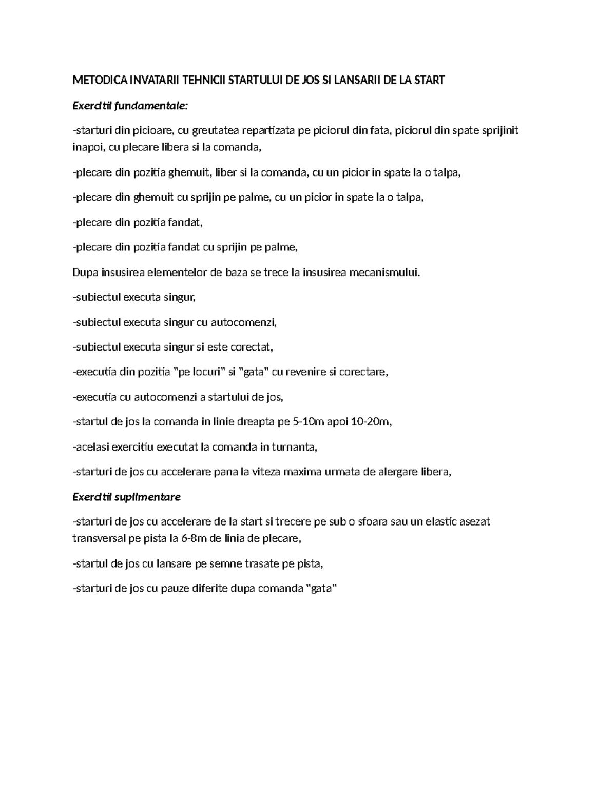 METODICA INVATARII TEHNICII STARTULUI DE JOS - Exercitii Fundamentale ...