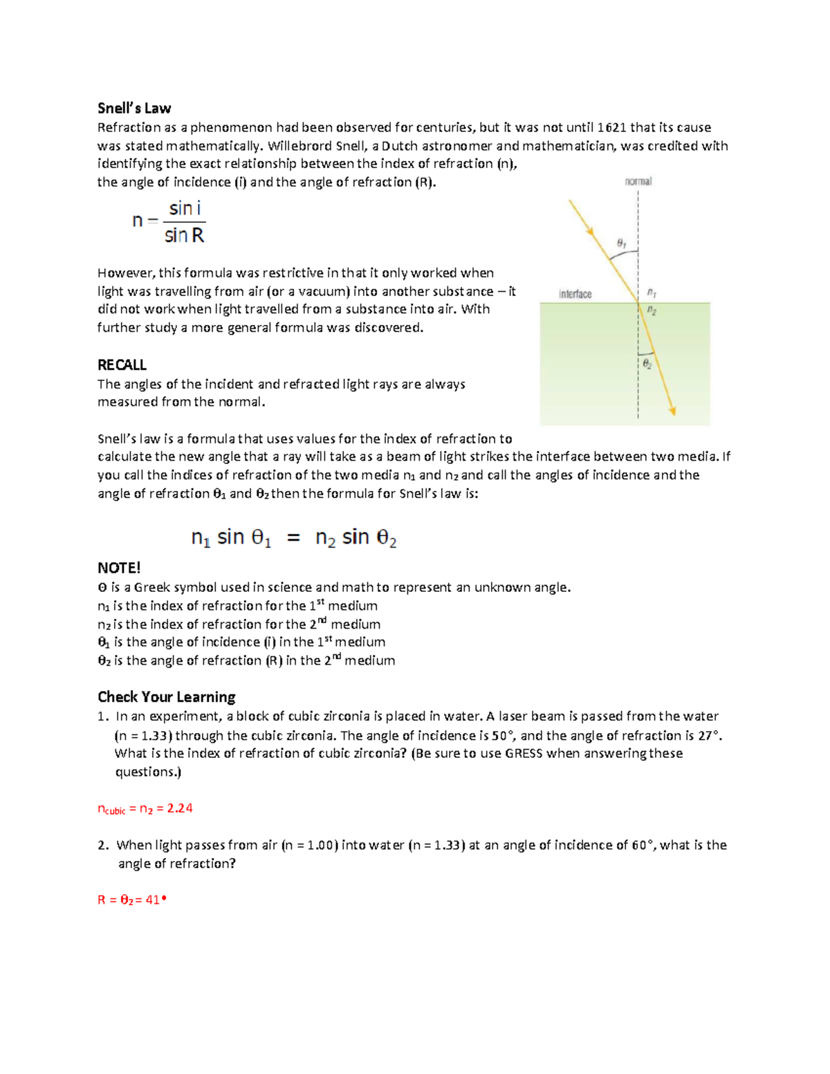 Science unite 4 - Superduper - Snell’s Law Refraction as a phenomenon ...