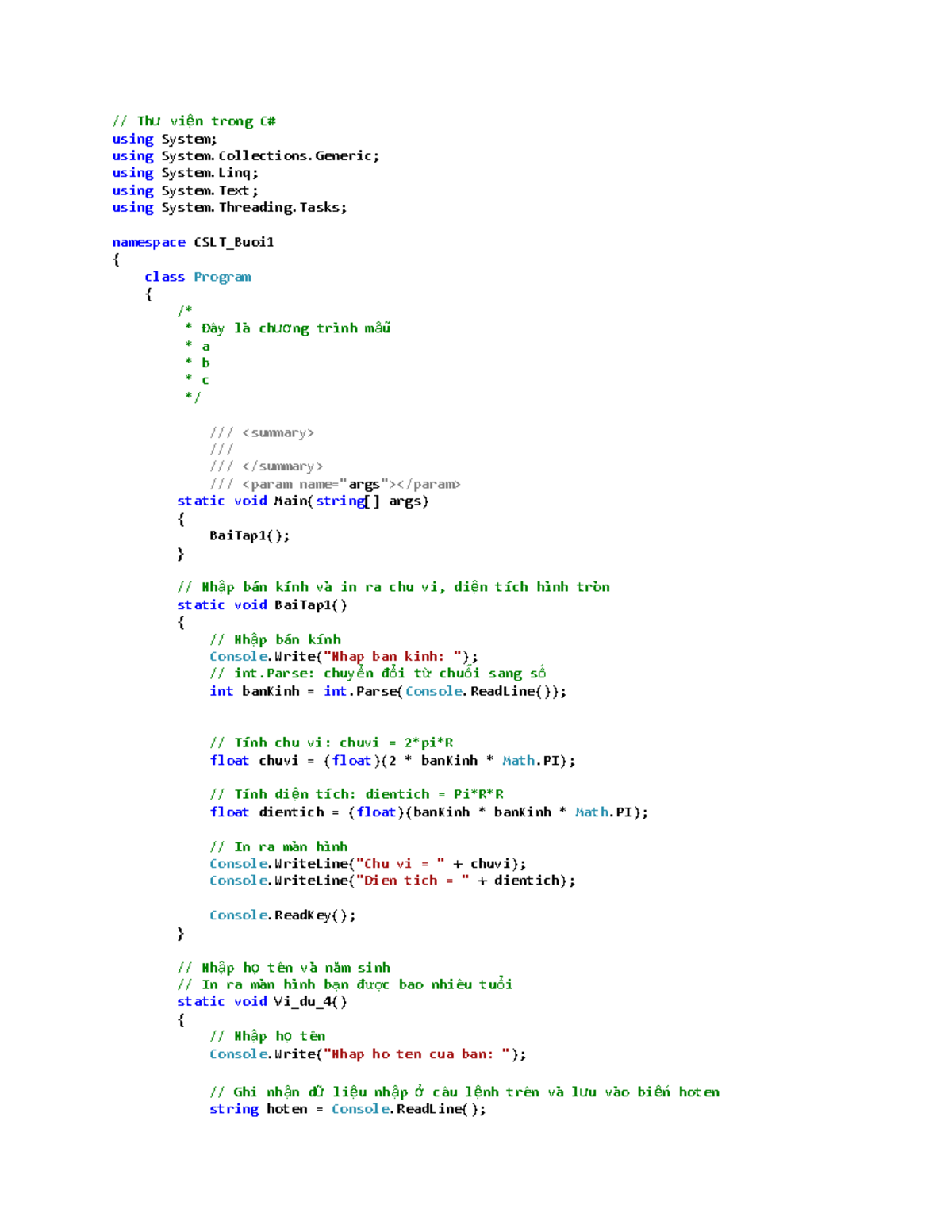 CSLT Buoi1 - abc - // Th vi n trong C#ưệ using System; using System.Collections; using System ...