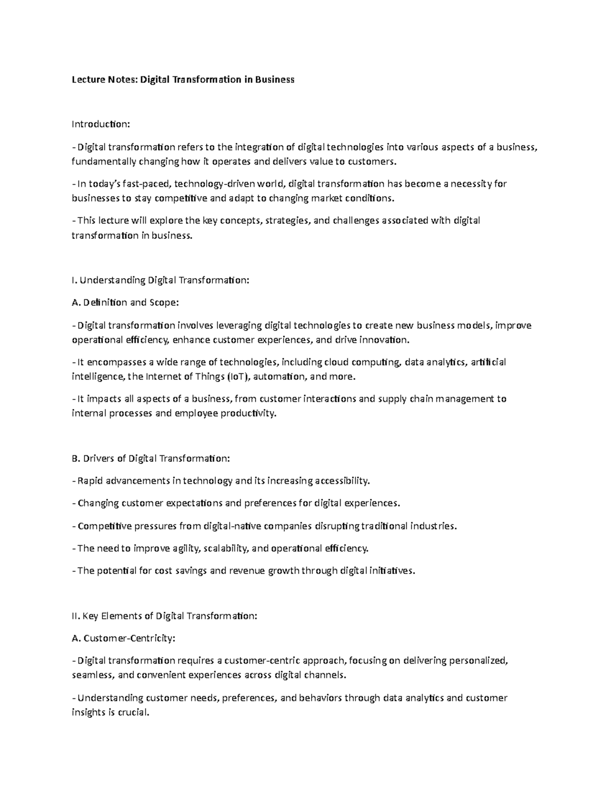 Lecture Notes: Digital Transformation in Business (DTB 101) - Studocu