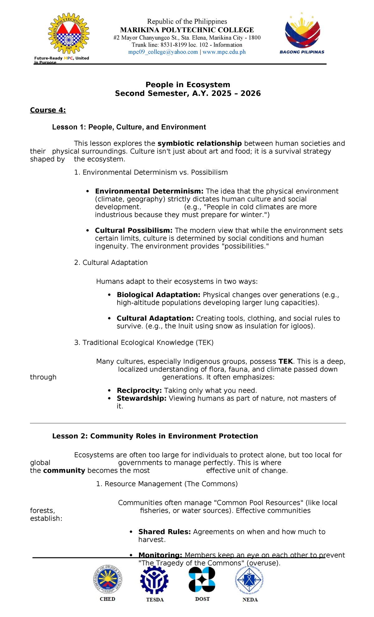ELEC3 2nd Sem A.Y. 2025-2026: People, Culture, and Environment Lesson ...
