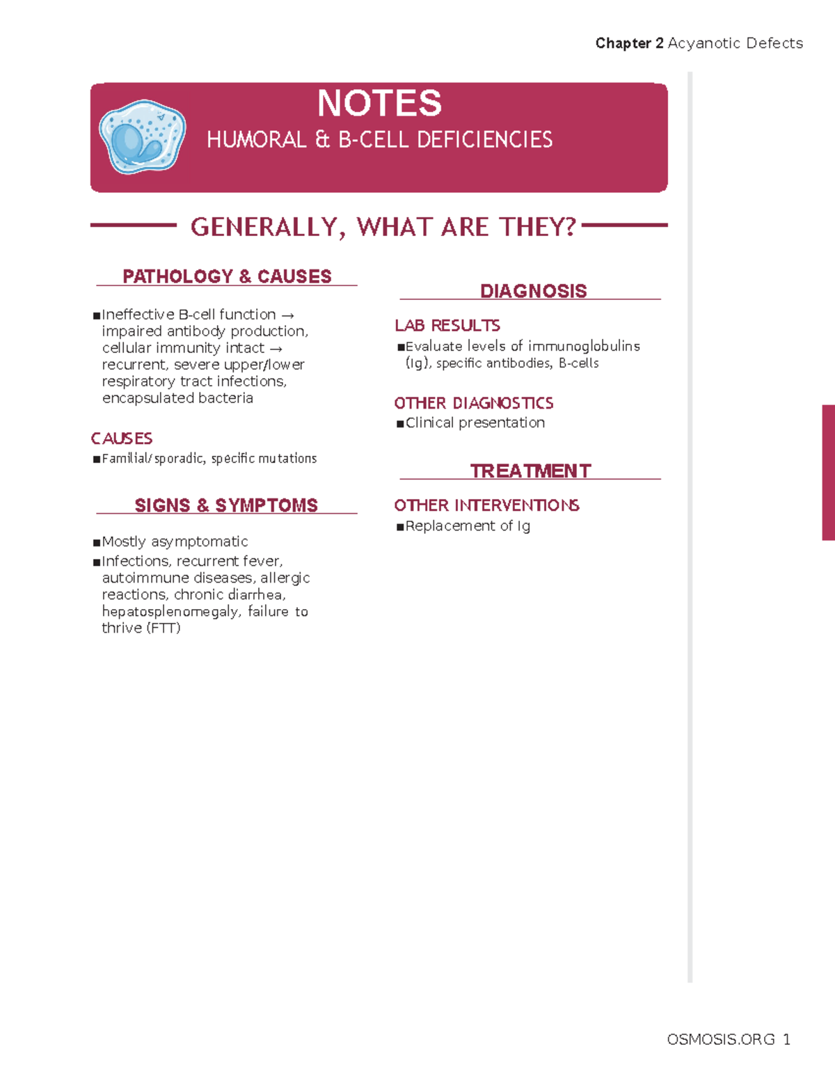 Humoral and B-cell deficiencies - OSMOSIS 1 HUMORAL & B-CELL ...