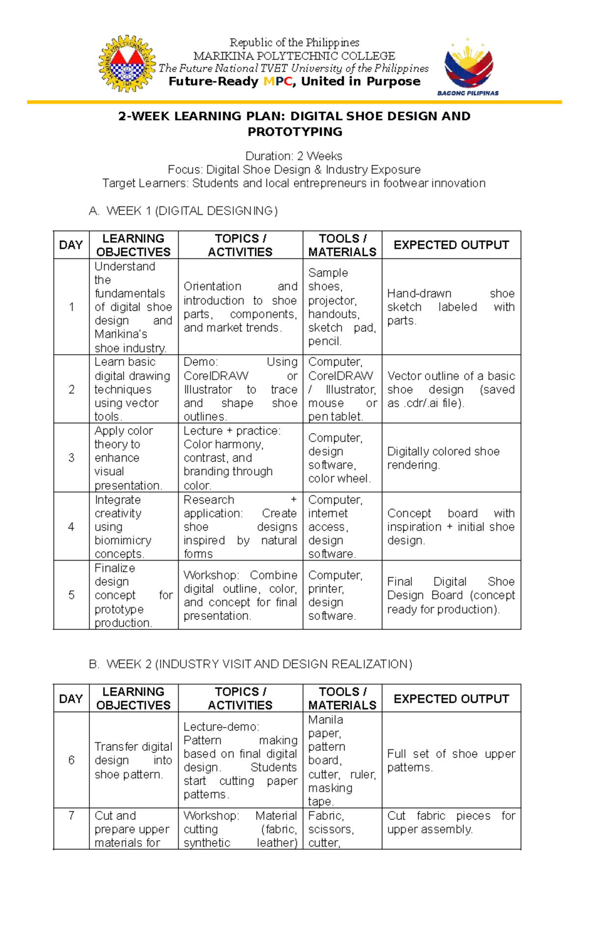 2-WEEK Learning Plan: Digital Shoe Design & Prototyping - Studocu