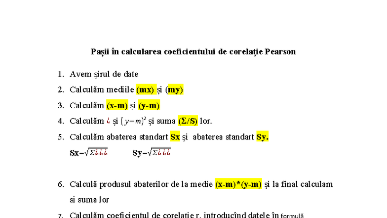 Calcularea coeficientului de corelație Pearson în Statistica 101 - Studocu